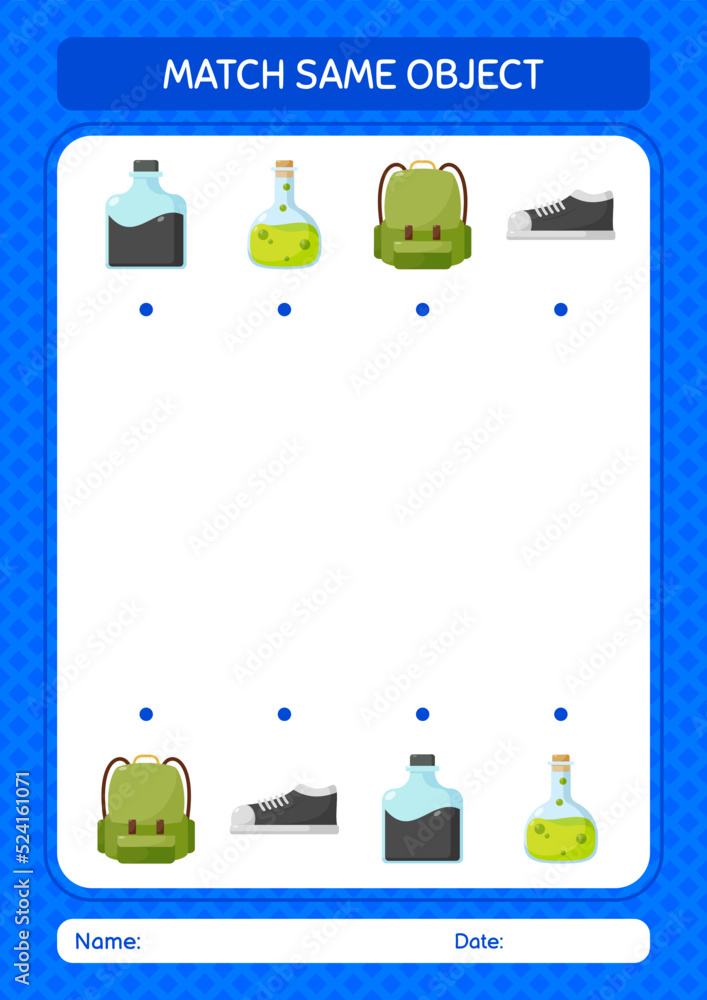 Match with same object game summer icon. worksheet for preschool kids ...