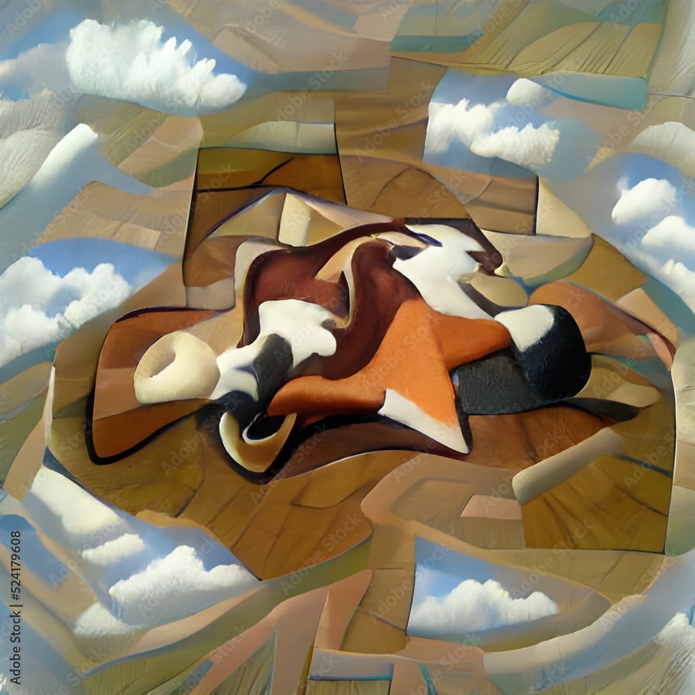 Cowboy Riding A Horse and His Cows Wallpaper, Wild West in Cubism Art ...