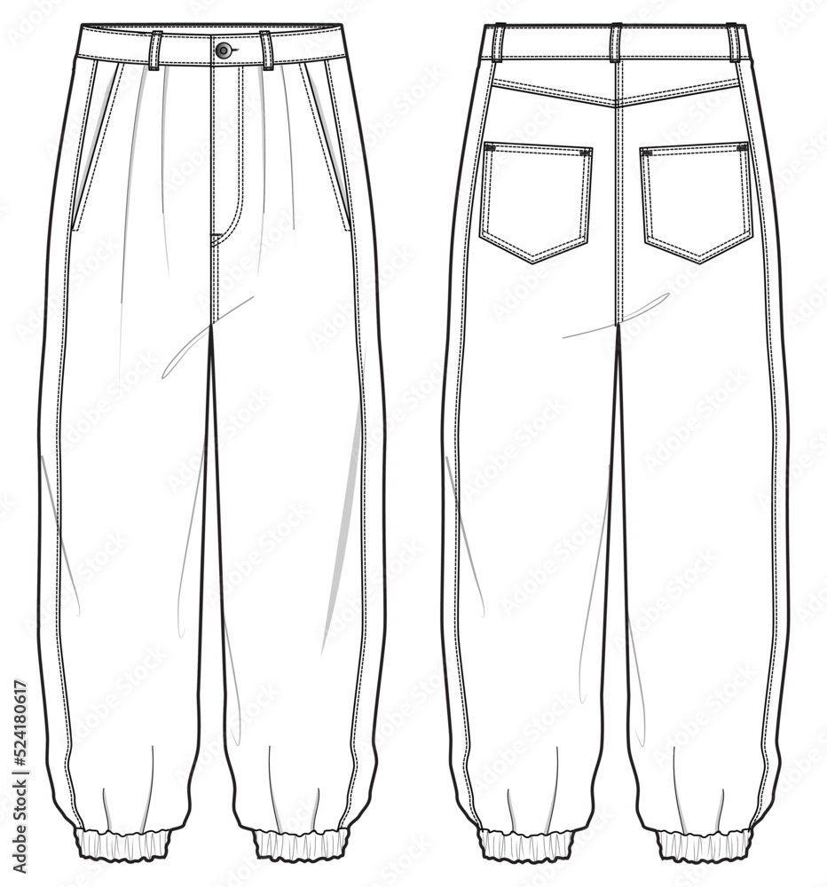 Side Tape Woven Jogger, Chino Jogger Front and Back View. Fashion ...