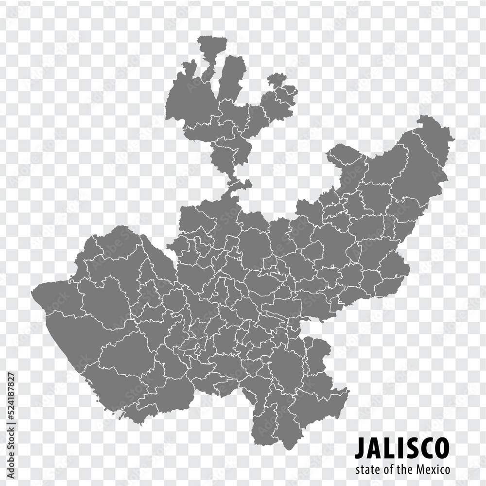 State Jalisco of Mexico map on transparent background. Blank map of ...