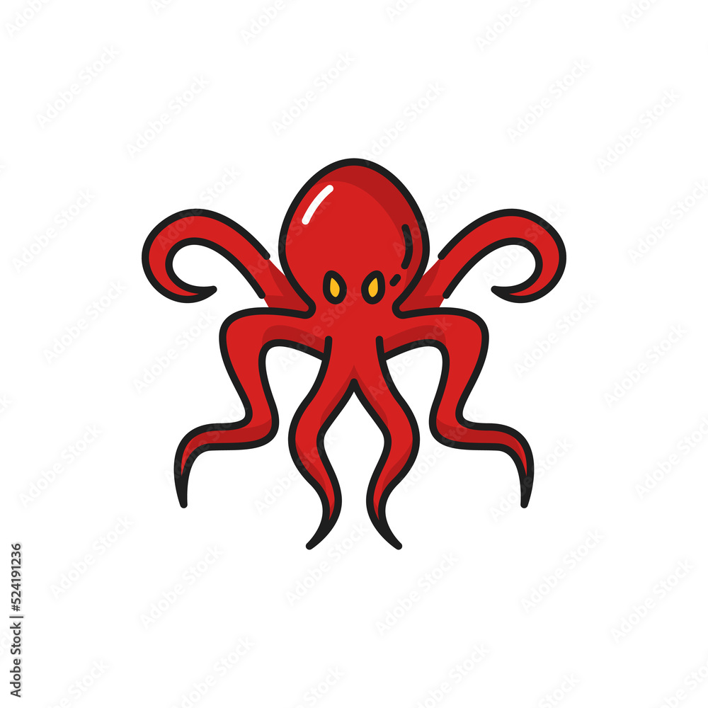 Retro octopus eight-limbed mollusc isolated marine animal symbol of ...