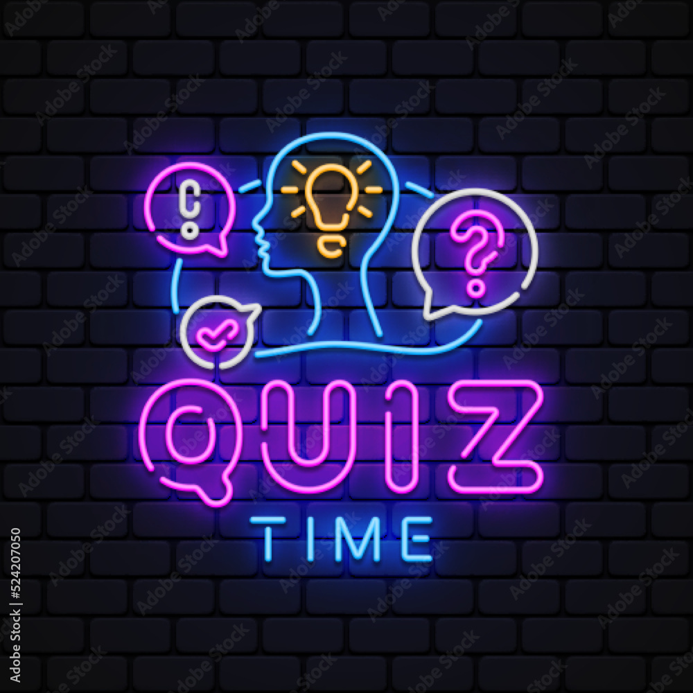 Stock-Vektorgrafik „Quiz Time neon sign vector. Quiz Design template ...