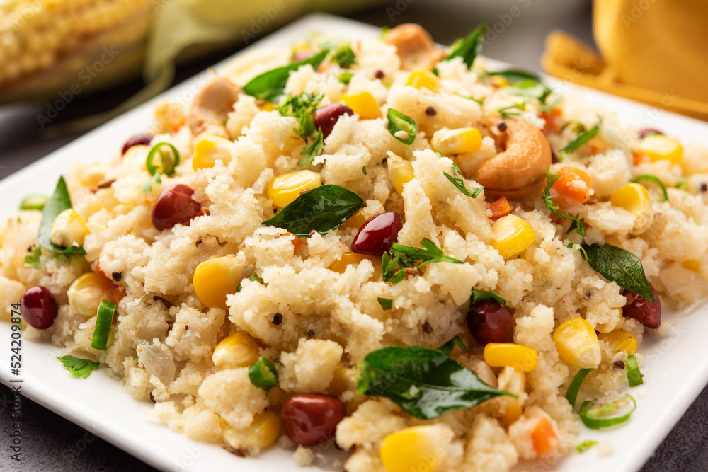 Sweet Corn Upma, makai rava uppittu made using with or without semolina ...