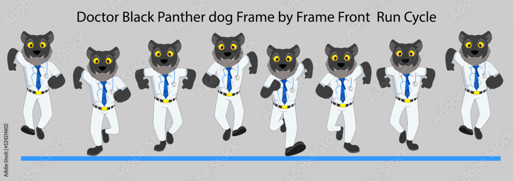Stock-Vektorgrafik „Black Panther front run cycle in Doctor dress frame ...