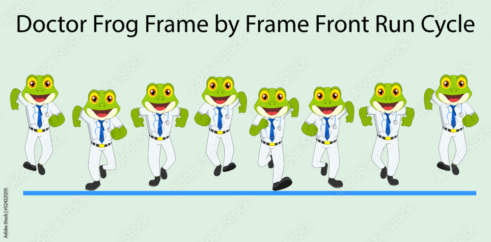 Cartoon Green frog front run cycle vector illustration. Easy to edit ...