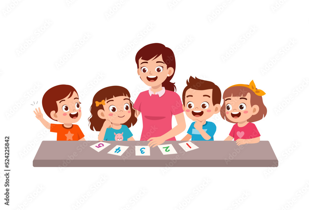 little kid study math in class with teacher Stock Vector | Adobe Stock