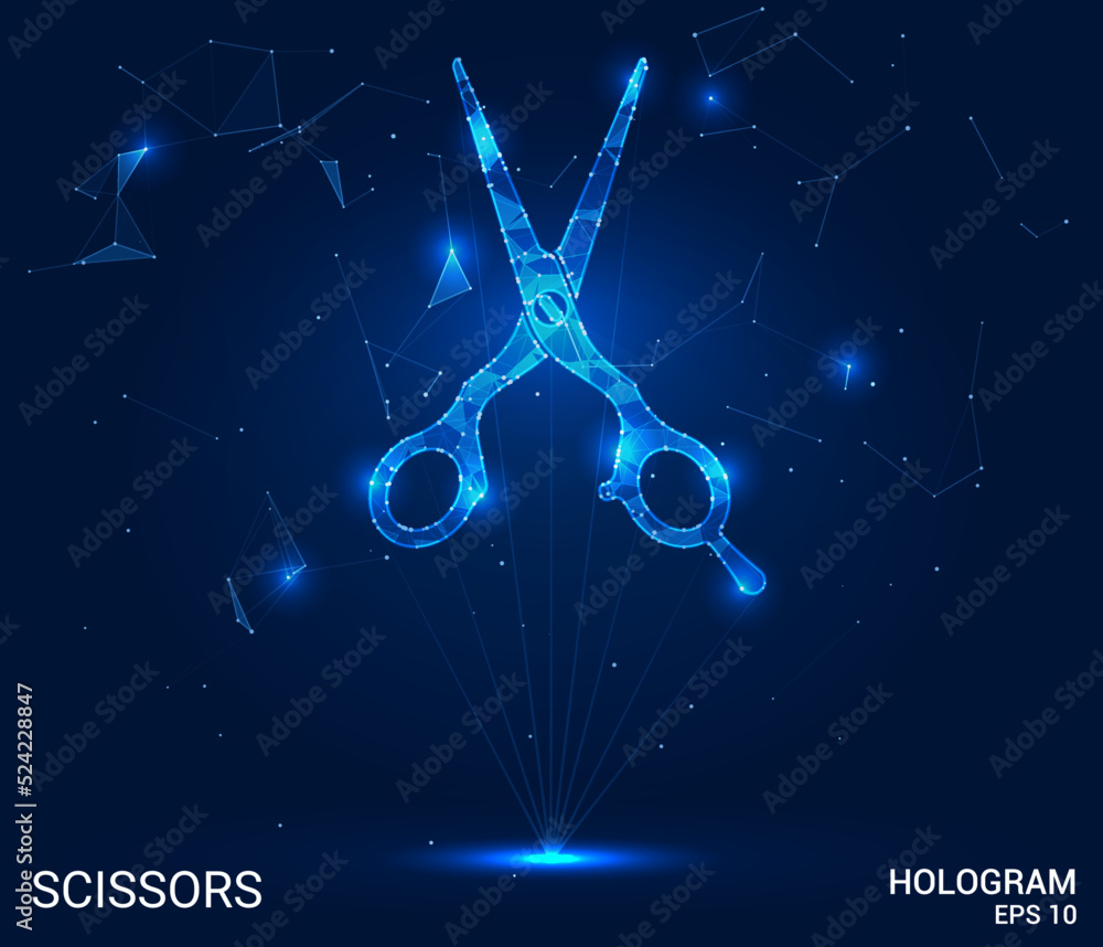 Stock-Vektorgrafik „Hologram scissors. Scissors made of polygons ...