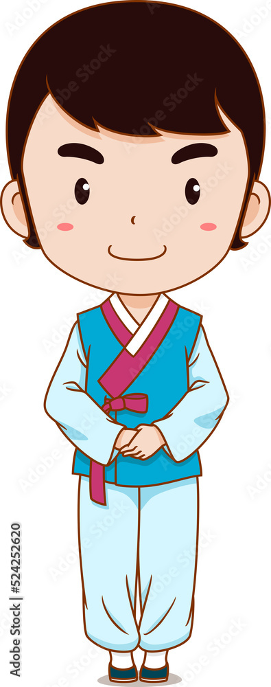 Cartoon Korean boy in traditional costume. Stock Illustration | Adobe Stock