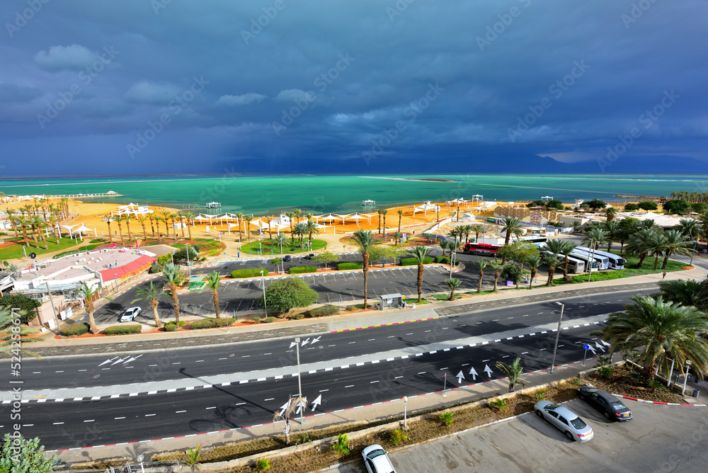 Holy Land of Israel. Green Dead Sea before storm. View over Ein Bokek. Stock Photo | Adobe Stock