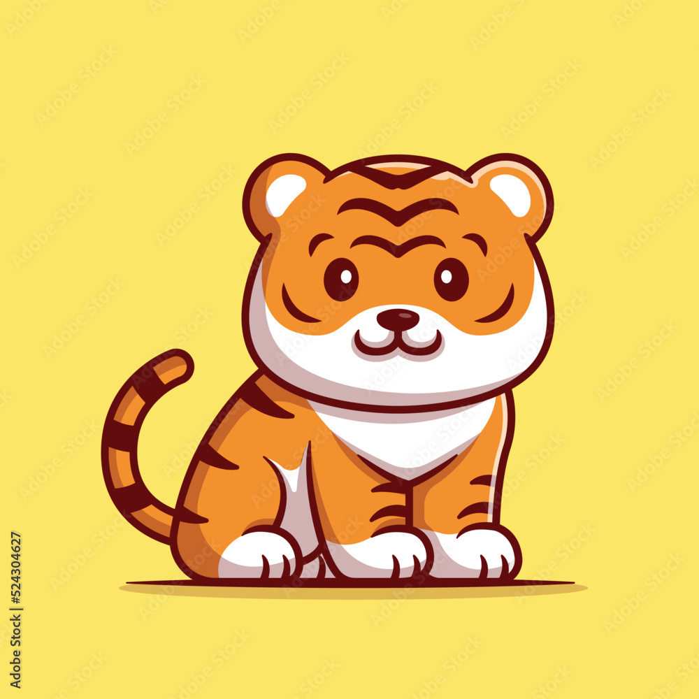 Cute Tiger Sitting Cartoon Vector Icon Illustration. Animal Nature Icon ...