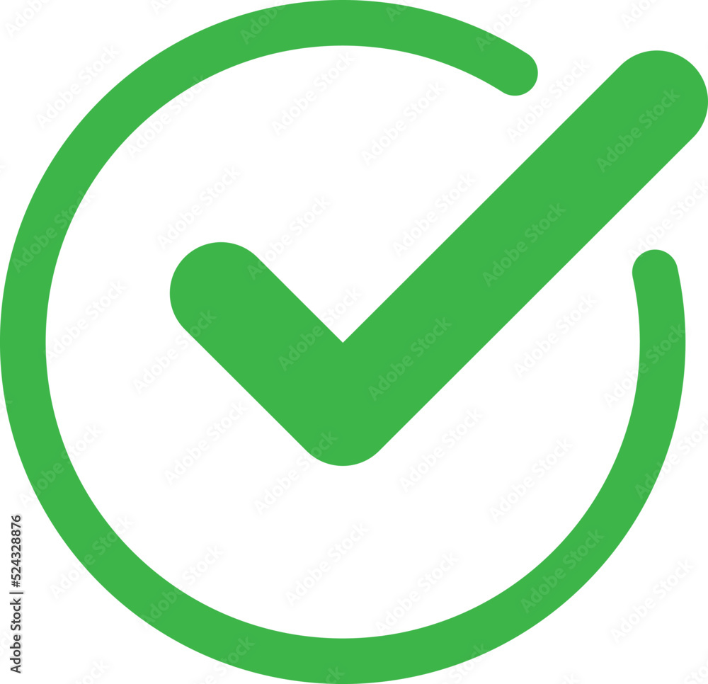 Green check mark icon in a circle. Tick symbol in green color, vector ...