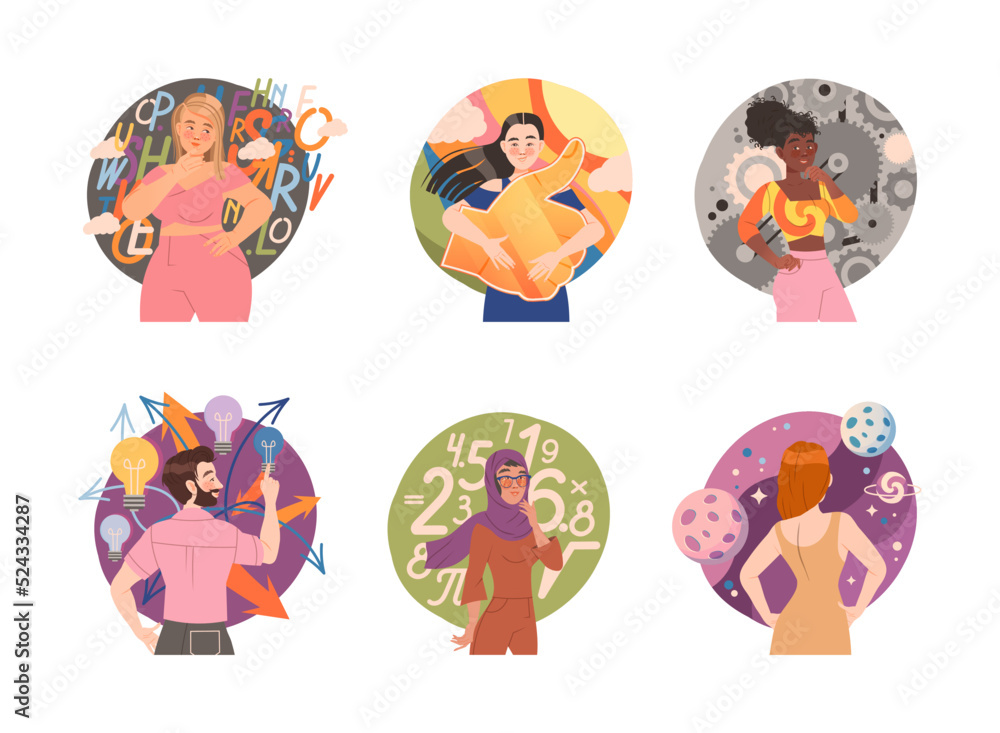 People with Different Types of Thinking with Positive, Creative ...