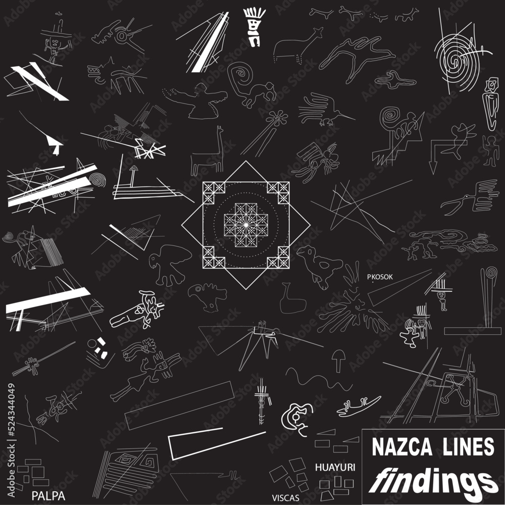 Nazca lines Peru. Compilation of new Nazca lines, Hieroglyphics of ...
