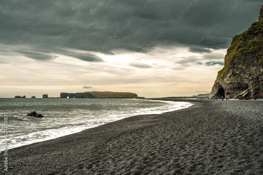 Vík í Mýrdal, Iceland - July 3, 2022 Panoramic view of the iconic South ...