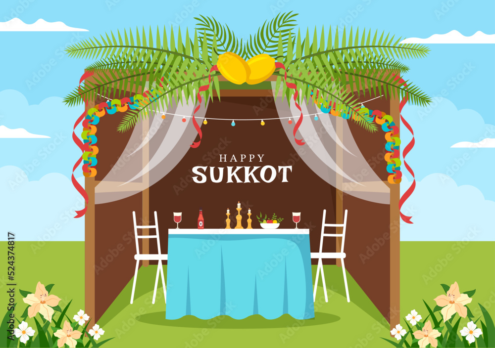 Happy Jewish Holiday Sukkot Hand Drawn Cartoon Flat Illustration with ...