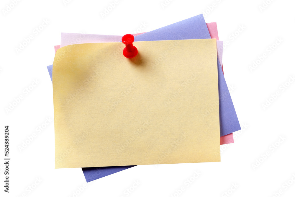 Various colors yellow oblong sticky post it note pushpin isolated ...