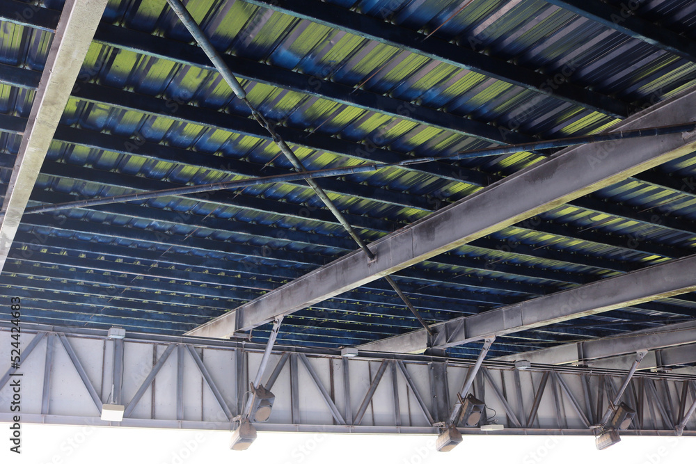 Stadium roof cantilever steel beam structure. Stock Photo | Adobe Stock