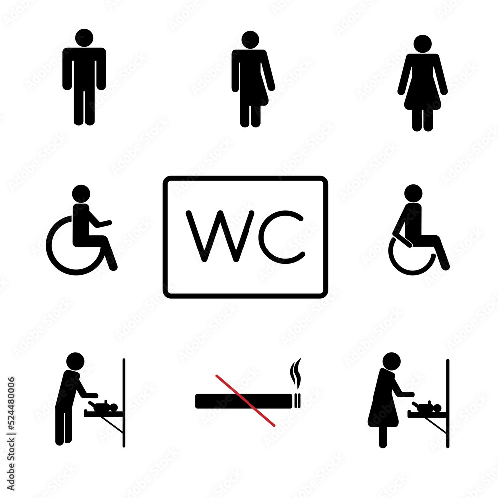 Vektor Toilet Room Silhouette Icon. Set of WC Sign. Bathroom, Restroom ...