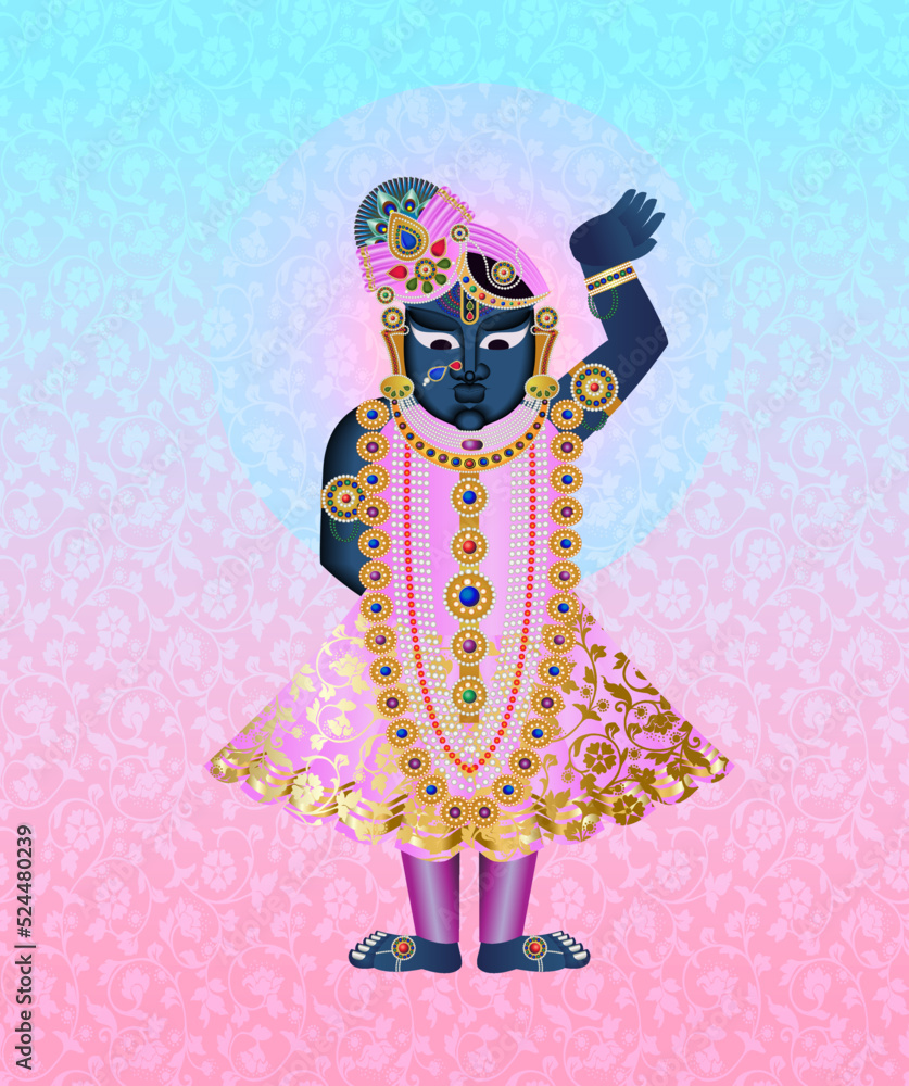 Shrinathji or Lord Krishna as Pichwai folk painting Stock Vector ...