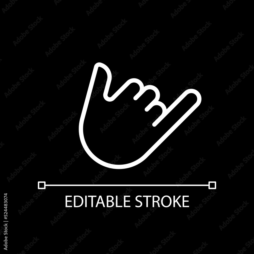 Shaka sign pixel perfect white linear icon for dark theme. Call me ...