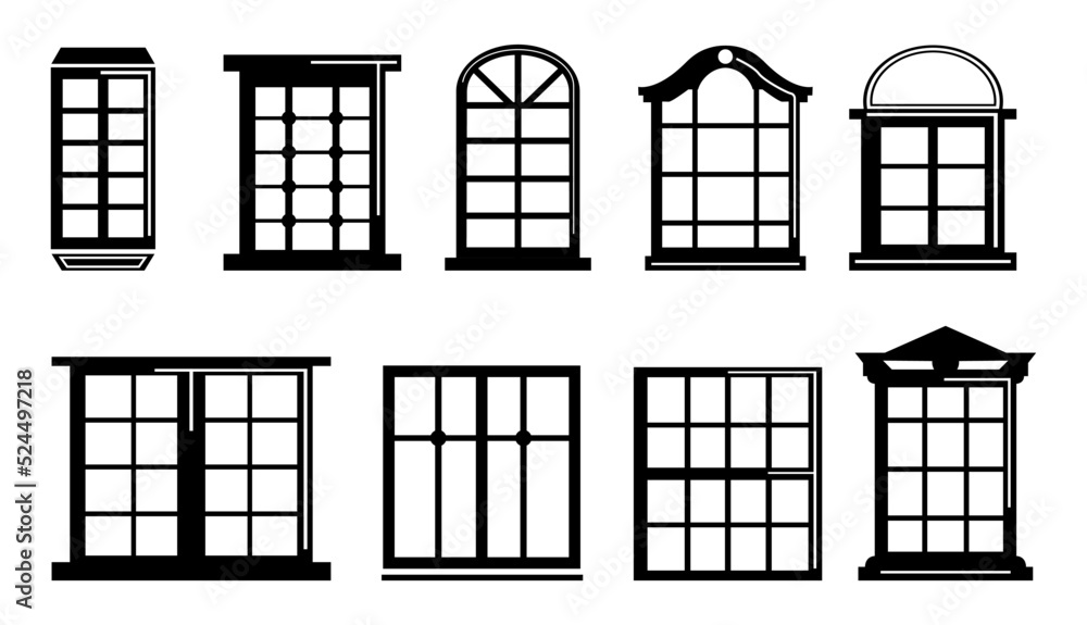 stock vector window icon set symbol in outline flat style. windows ...
