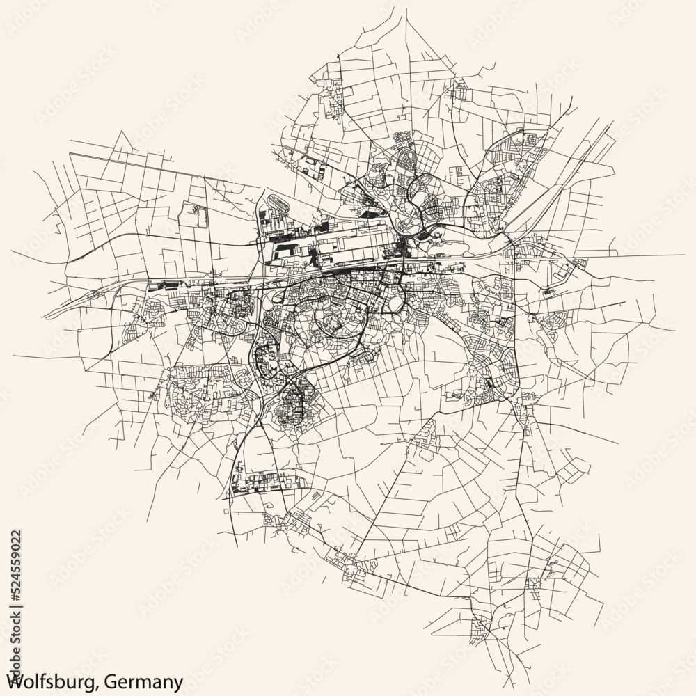 Detailed navigation black lines urban street roads map of the German ...