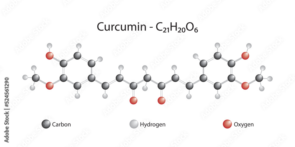 Molecular formula and chemical structure of curcumin. Turmeric Stock ...