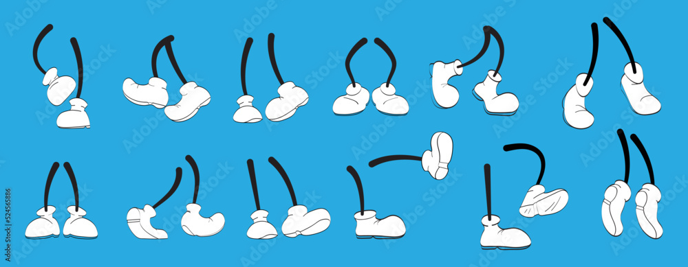 Vintage cartoon legs set vector. Cute animation feet in shoes. Funny ...