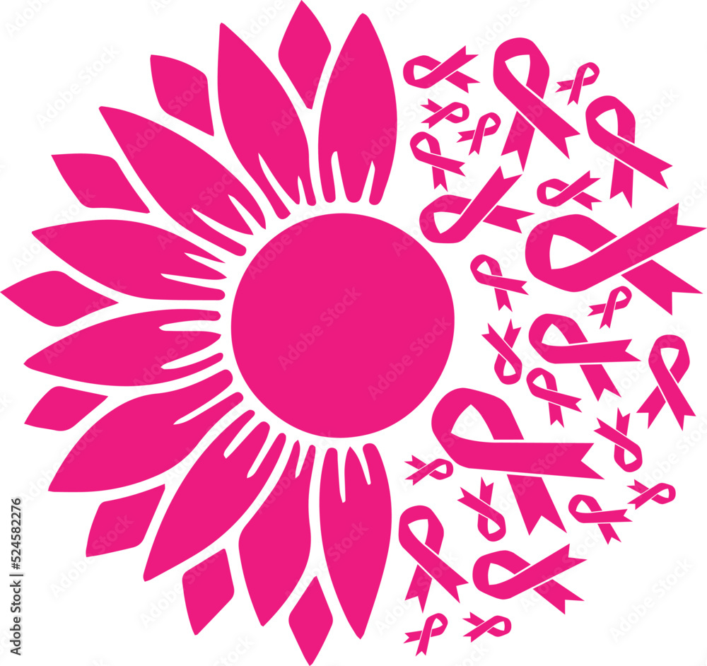 Image vectorielle Stock Sunflower Breast Cancer Hot Pink Ribbon vector ...
