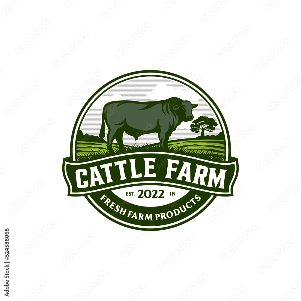 Vintage Cattle Farm Logo Vector Template Stock Vector | Adobe Stock