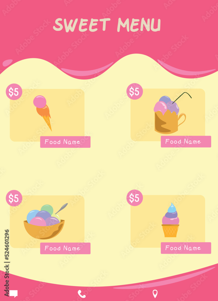 pink food pamphlet food pamflet ice cream menu template yellow flyer ...