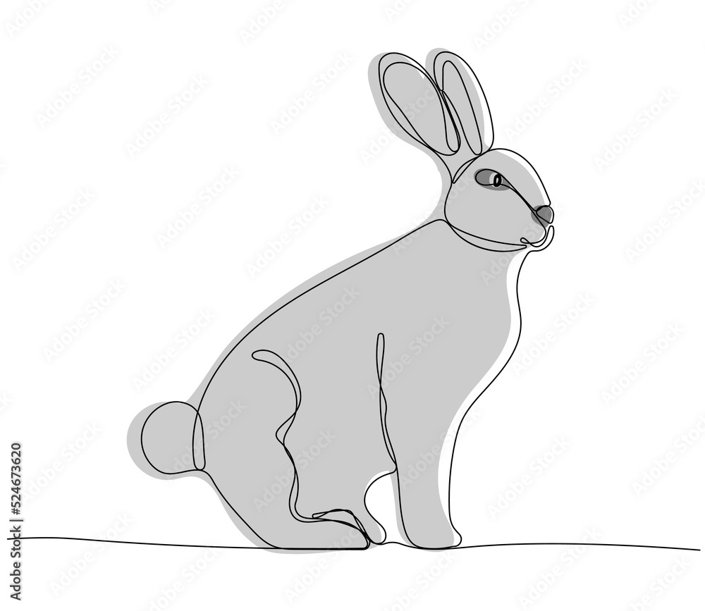 Continuous one line drawing of Bunny or Rabbit. Line art vector ...