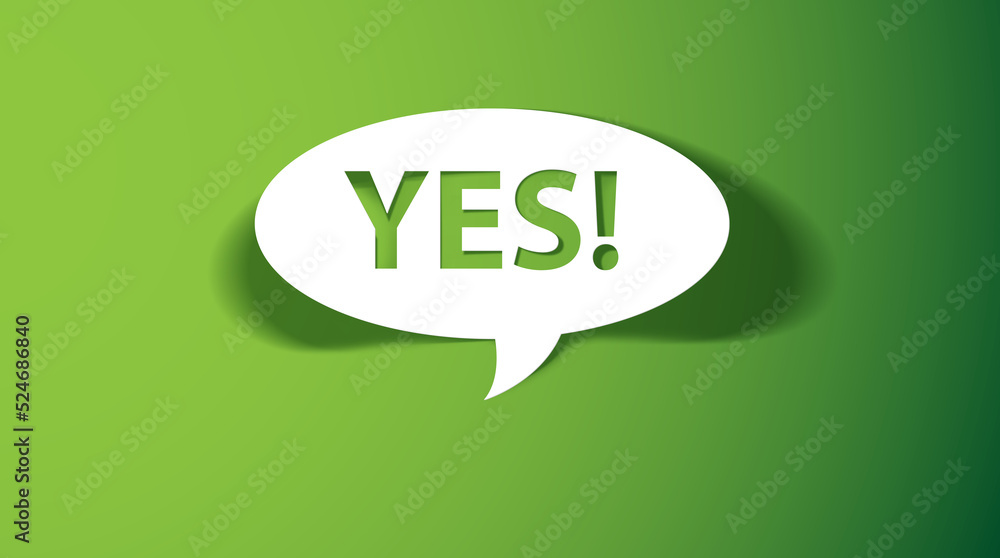 Yes word text on talk shape. Design element for badge, sticker, mark ...