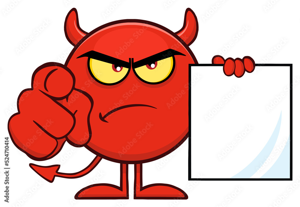 Angry Red Devil Cartoon Emoji Character Pointing With Finger And ...