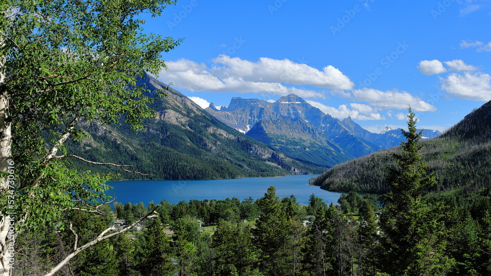 Elevated view of Upper Waterton Lake and mountains Stock Photo | Adobe ...