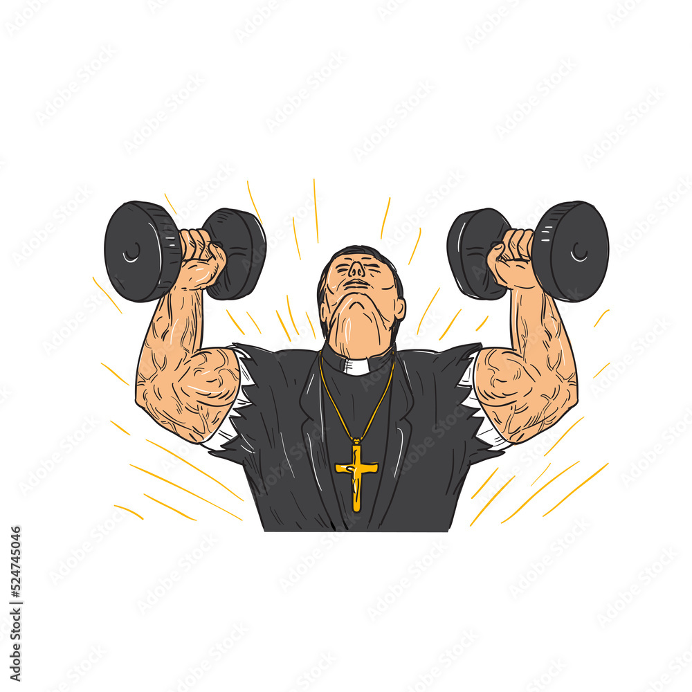 Ripped Priest Exercise Dumbbell Drawing Stock Illustration | Adobe Stock