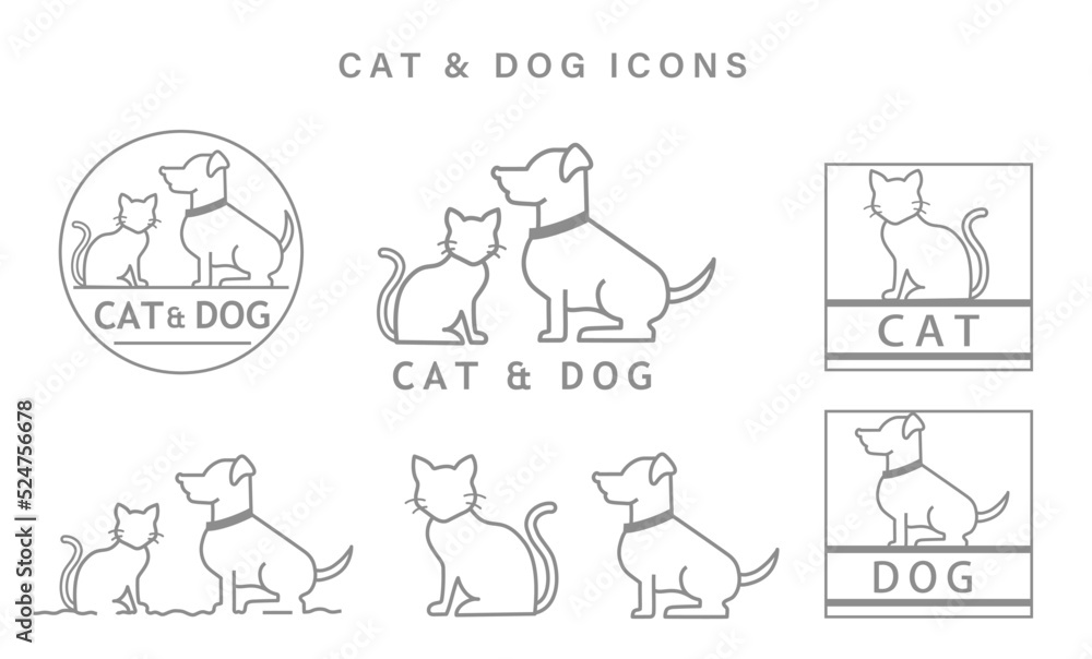 cat and dog icon set in vector, for brand logo, signboard, infographic ...