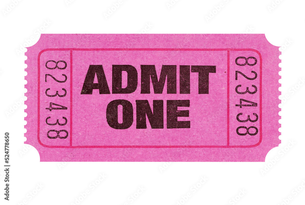 Pink admit one movie ticket single flat isolated transparent background ...