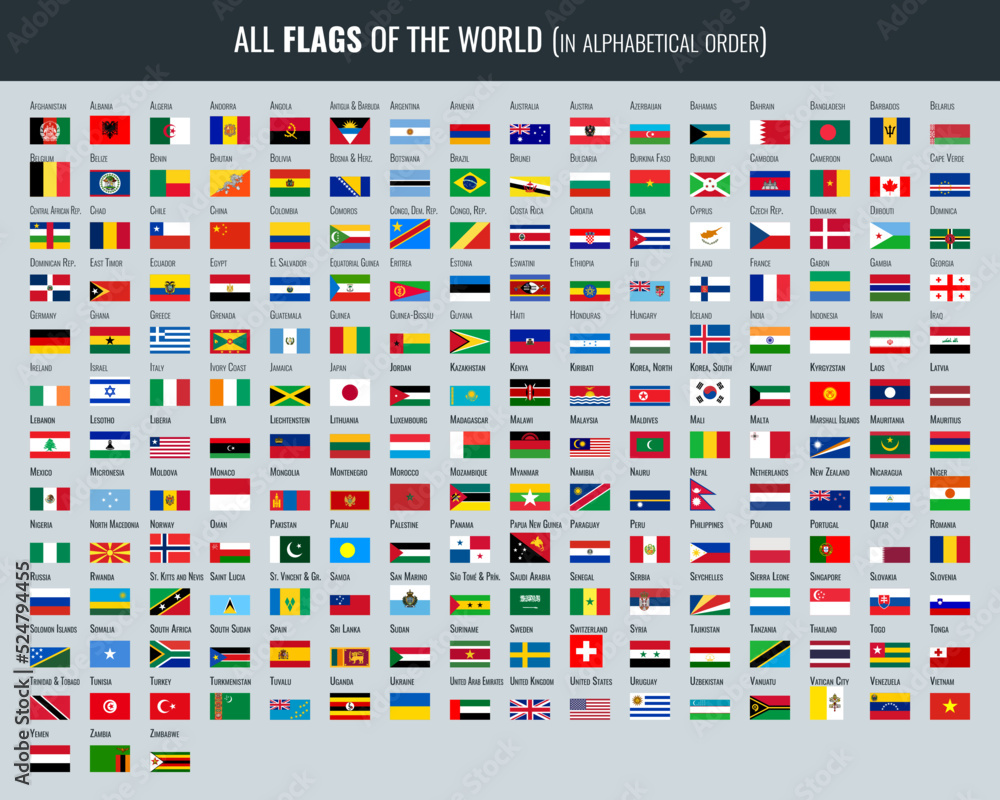 Set of all flags of the world. Vector EPS10. Full collection of 195 ...