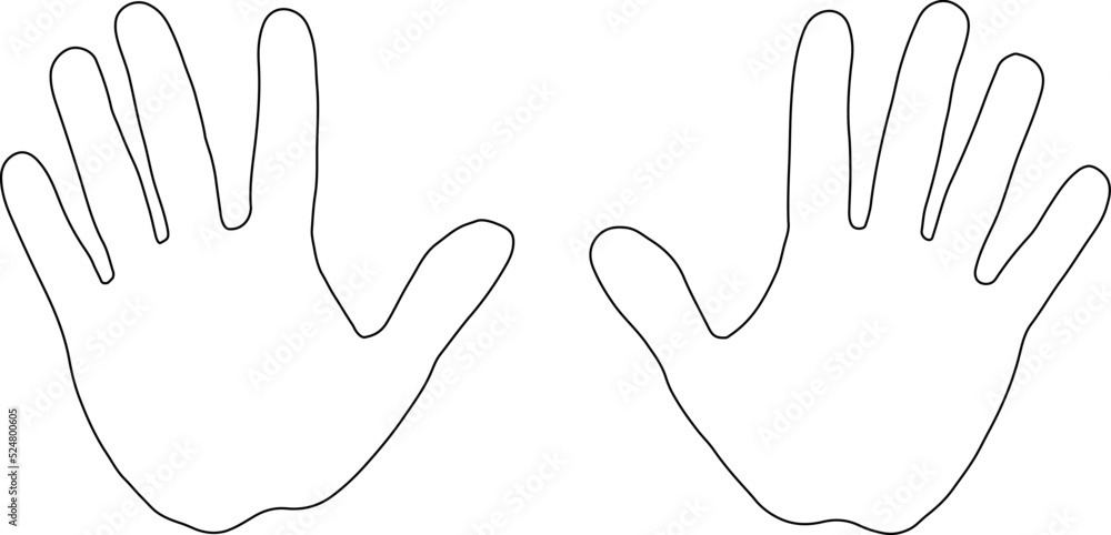 The shape of the left and right palms on a white background. The prints ...
