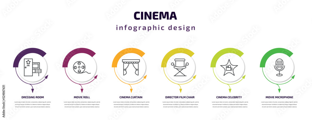 cinema infographic template with icons and 6 step or option. cinema ...