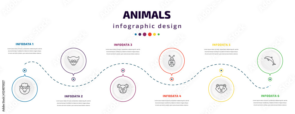 animals infographic element with icons and 6 step or option. animals ...