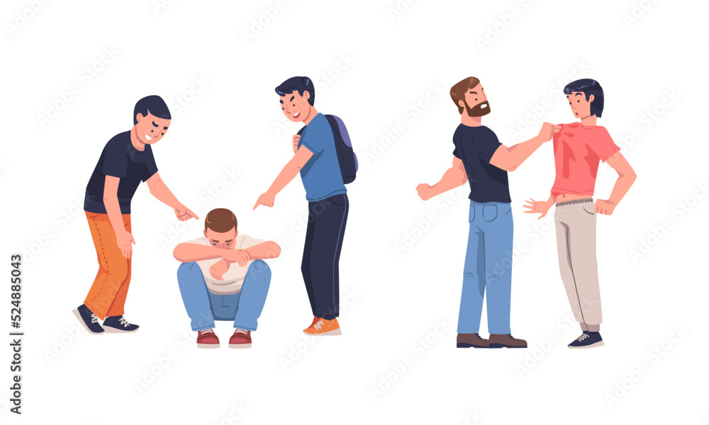 Vector de Stock People arguing and fighting set. Aggressive teenagers ...