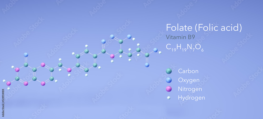 Stock-Illustration „folate, folic acid, vitamin b9, molecular ...
