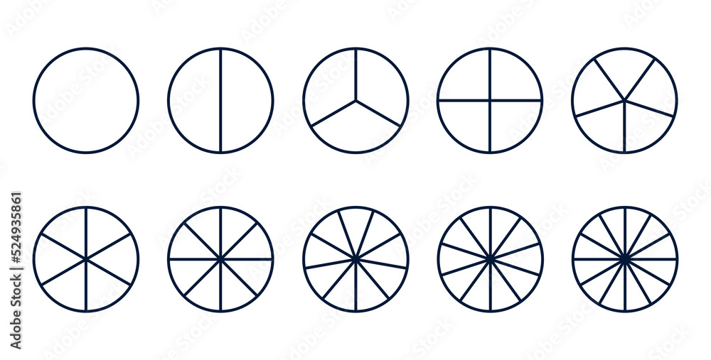 Circles divided diagram 3, 10, 7, graph icon pie shape section chart ...