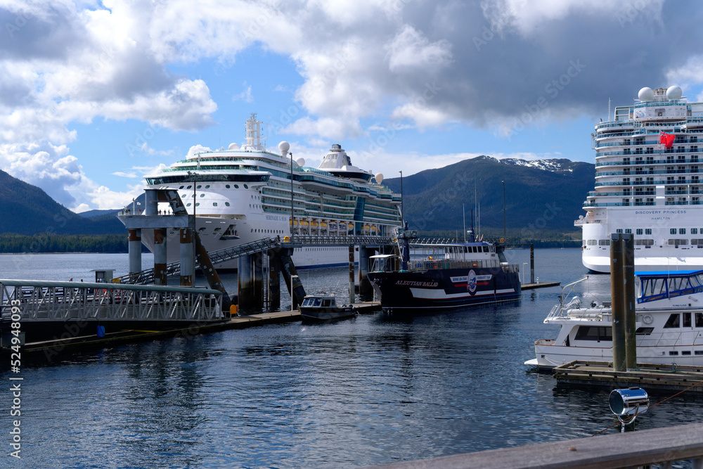 Discovery Princess and Serenade of the Seas in Ketchikan Stock Photo ...
