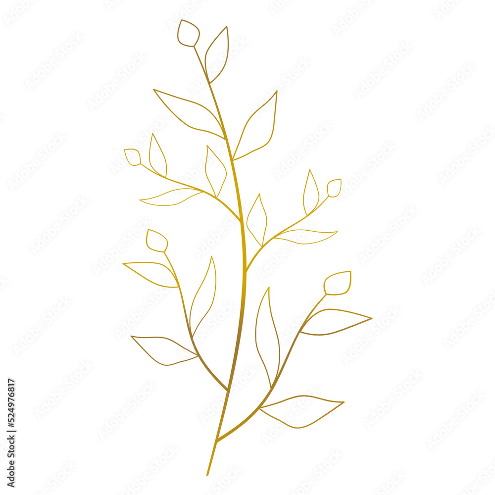 PNG. Gold leaf doodle line art. Stock Illustration | Adobe Stock