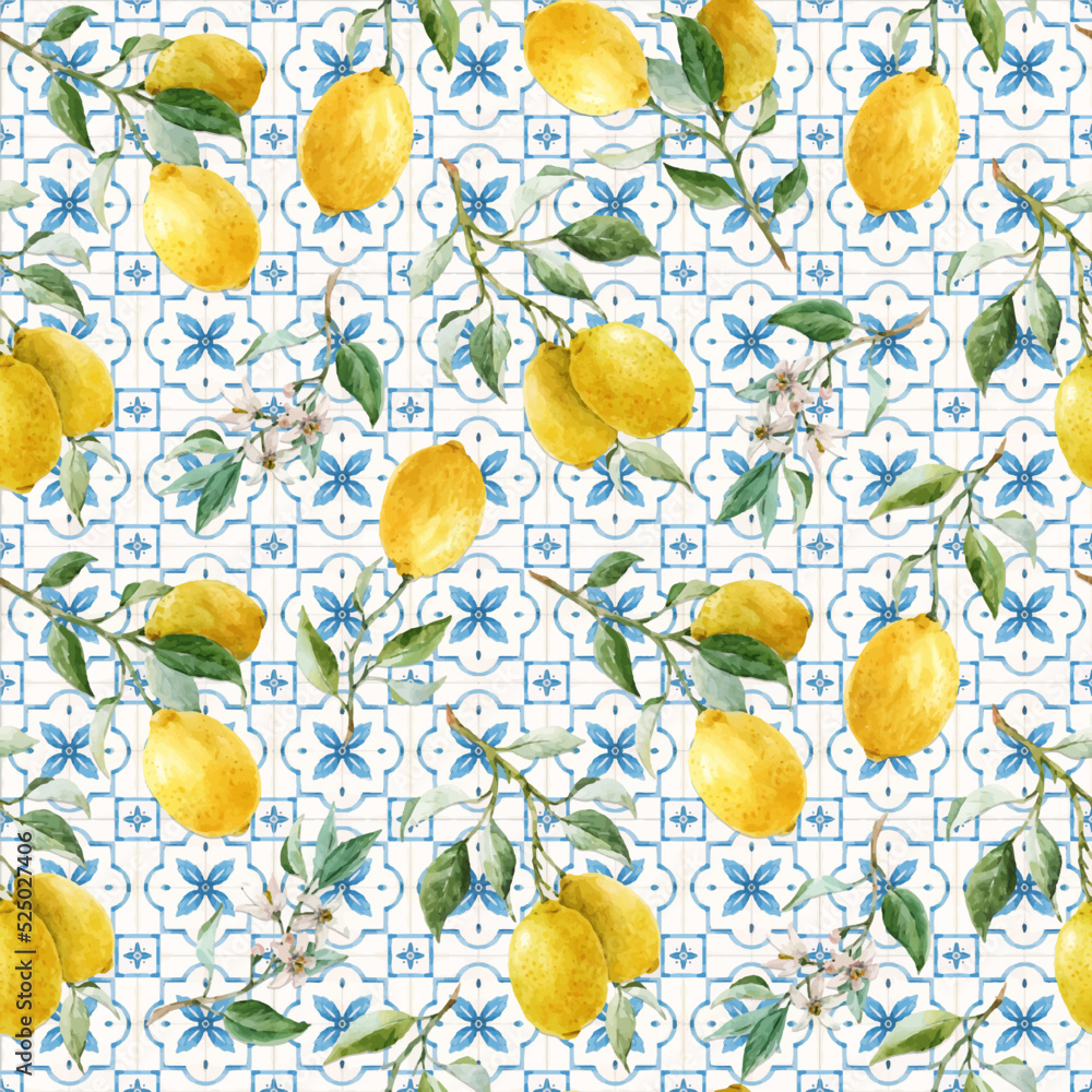 Beautiful vector seamless pattern in Sicilian style with hand drawn ...