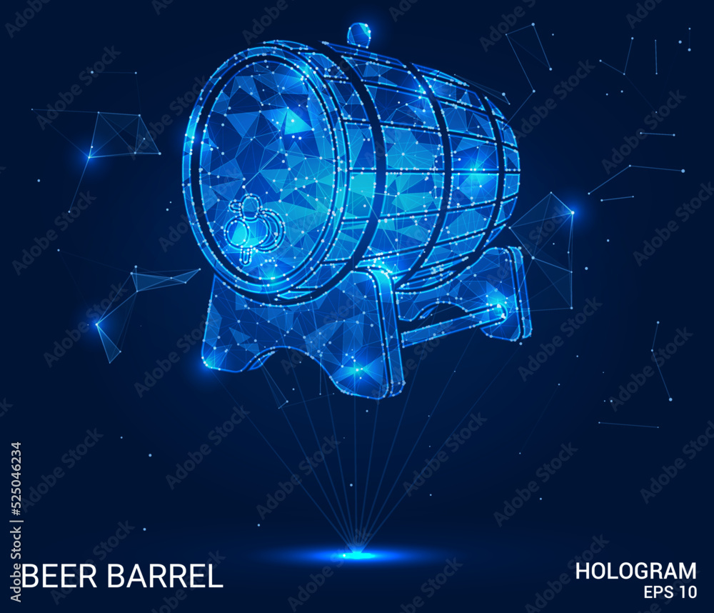 เวกเตอร์ Stock A hologram of a beer barrel. A barrel of beer made of ...