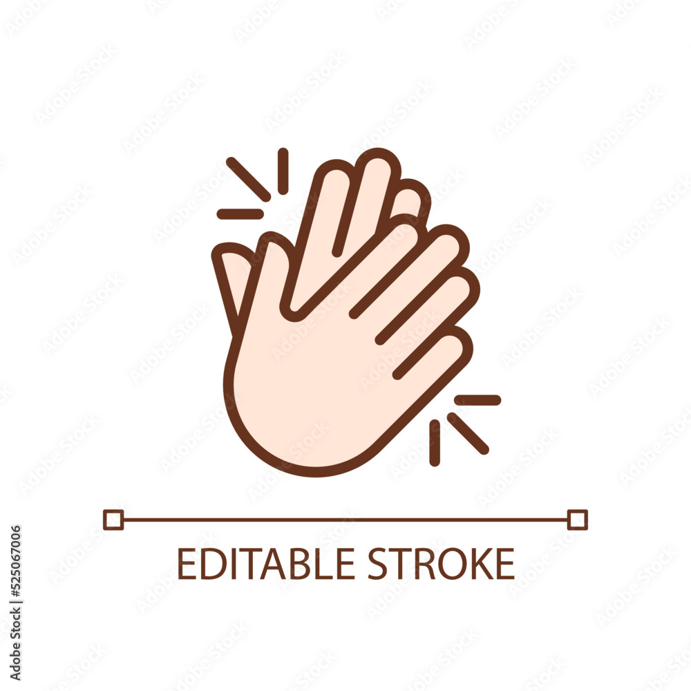 Clapping hands pixel perfect RGB color icon. Applause and greeting for ...